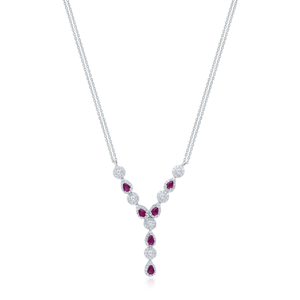 White Gold Ruby Diamond Heirloom Necklace KALLATI
