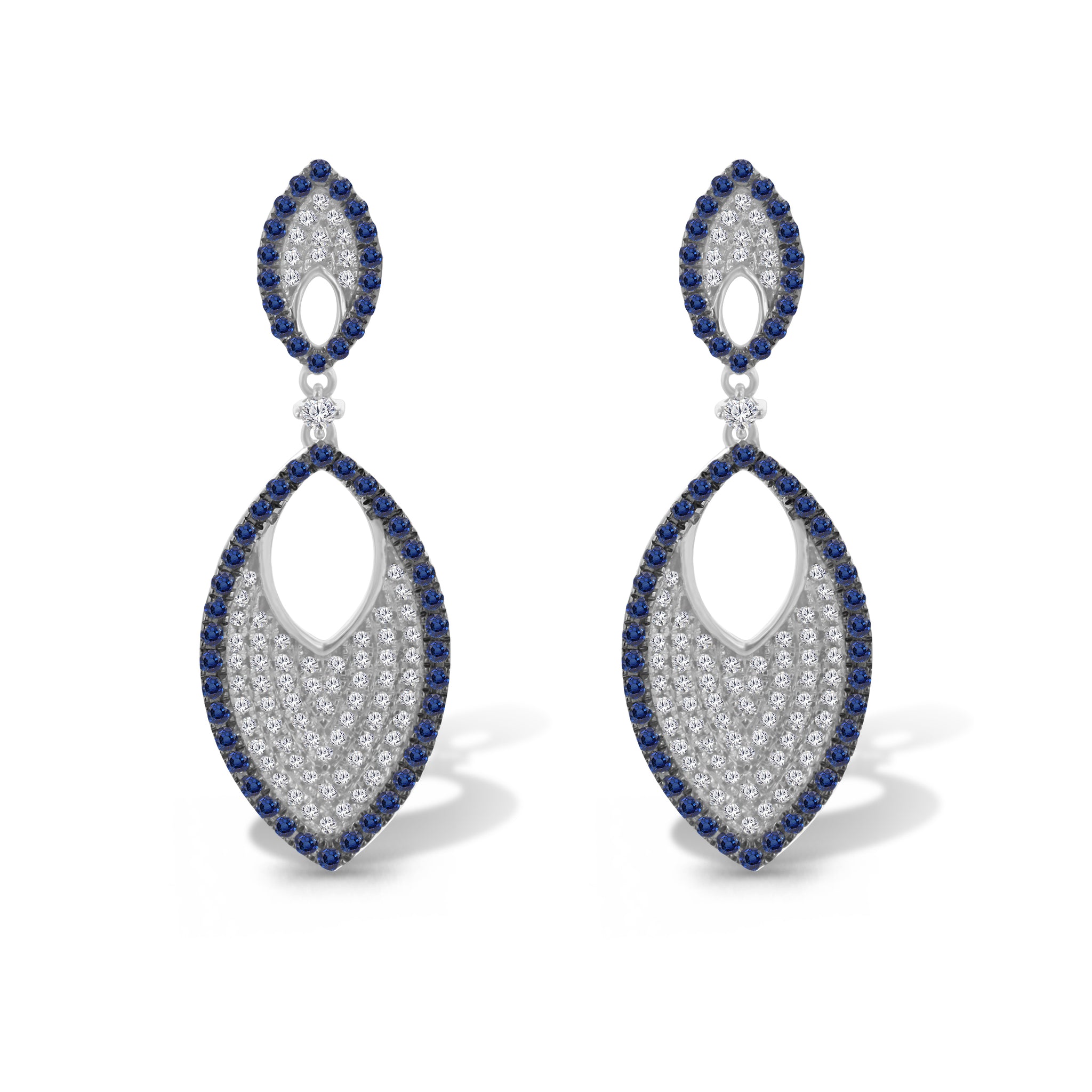 Royal Blue Sapphire & Diamond Dangle Earrings