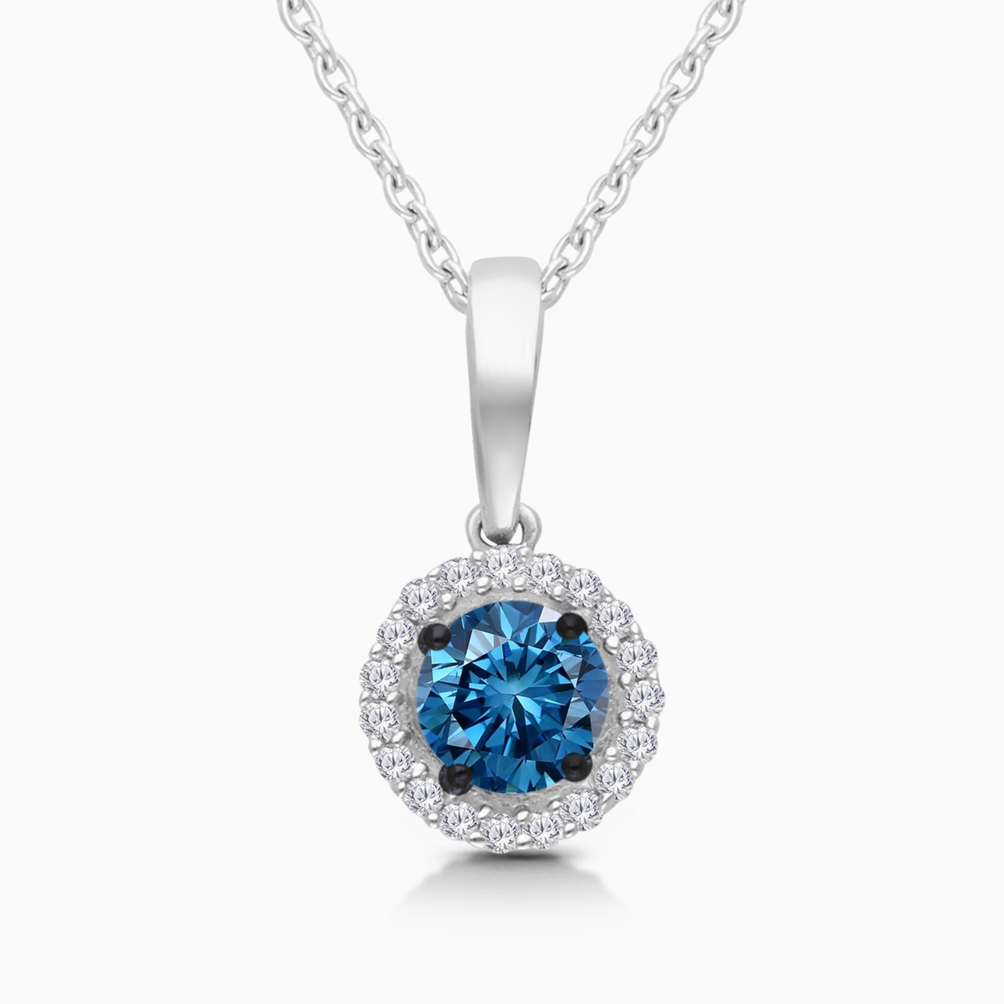 Blue Diamond Halo Necklace