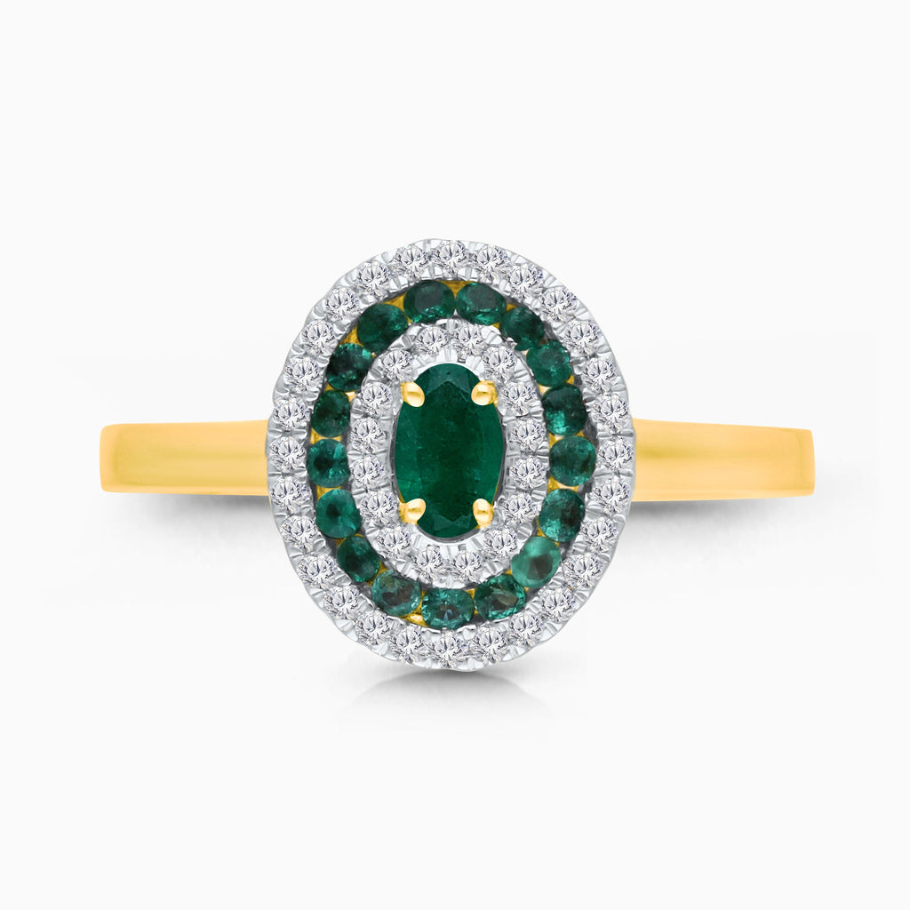 Dual Halo Emerald & Diamond Ring – KALLATI
