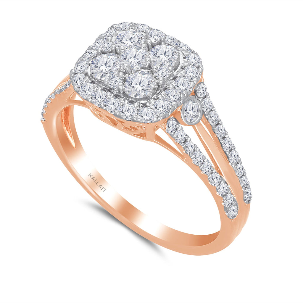 Kallati Eternal Cushion Halo Diamond Engagement Ring in 14K Rose Gold ...