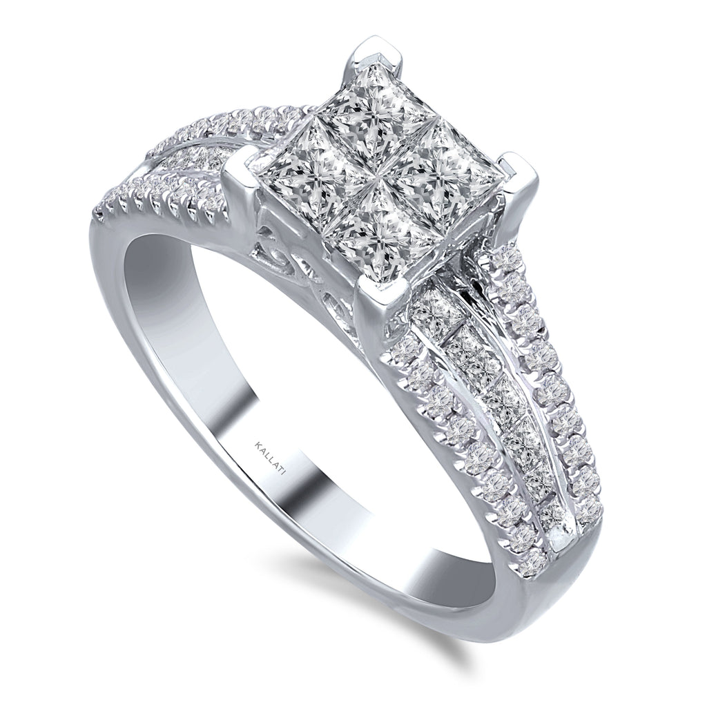 Kallati Eternal Princess Shape Diamond Engagement Ring in 14K White Go ...