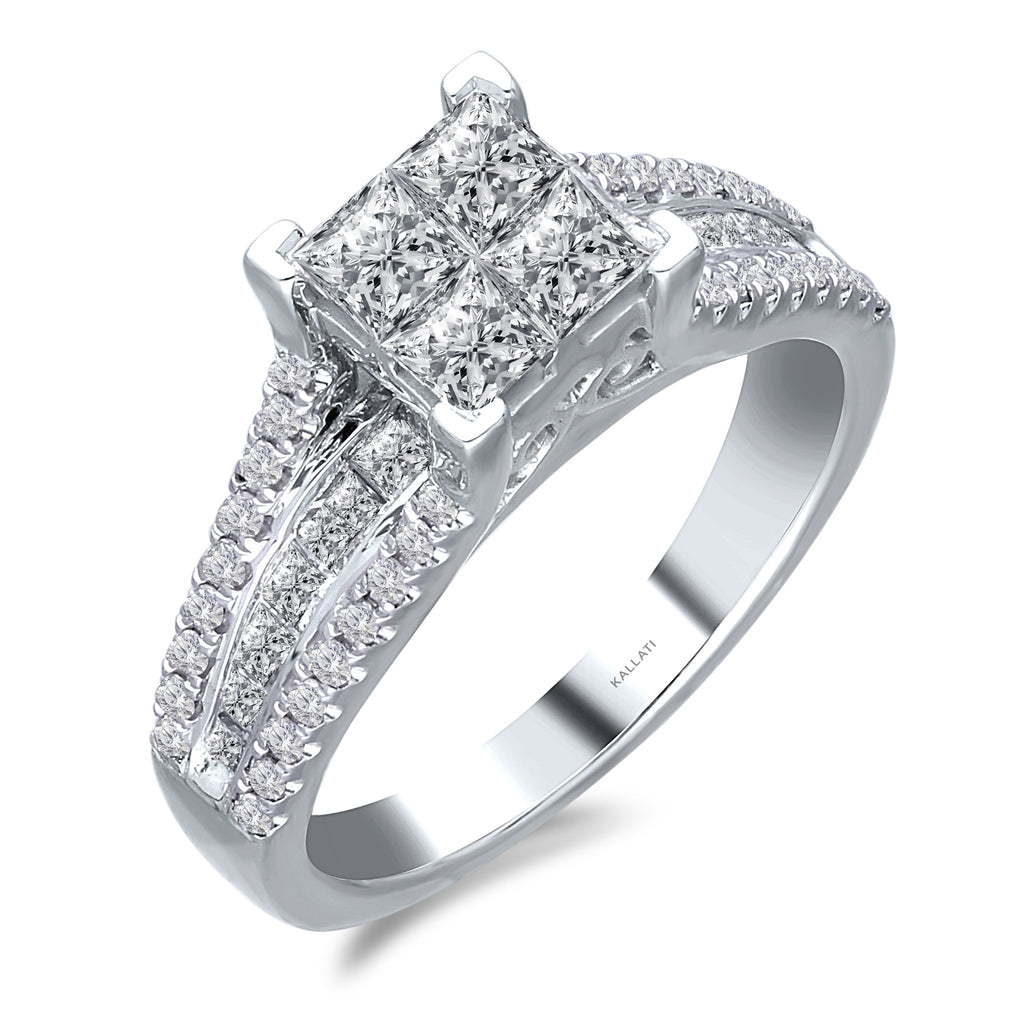 Kallati Eternal Princess Shape Diamond Engagement Ring in 14K White Go ...