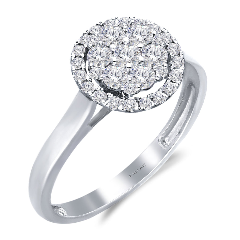 Kallati Eternal Round Halo Cluster Diamond Engagement Ring in 14K Whit ...