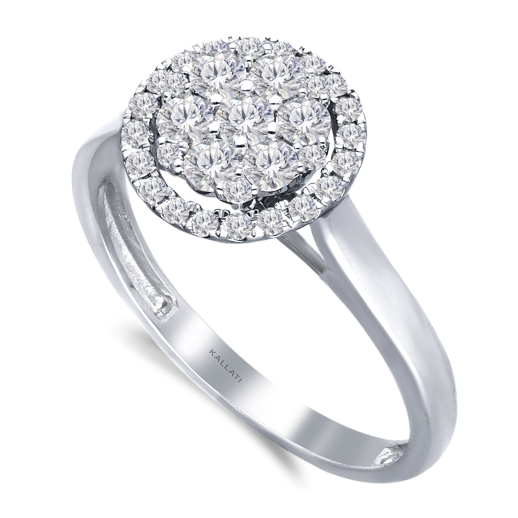 Kallati Eternal Round Halo Cluster Diamond Engagement Ring in 14K Whit ...