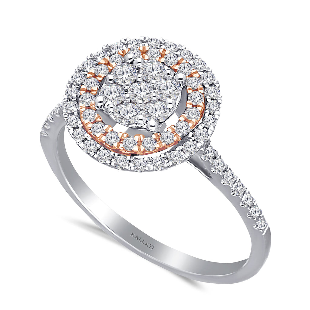 Kallati Eternal Double Halo Diamond Cluster Engagement Ring in 14K Two ...