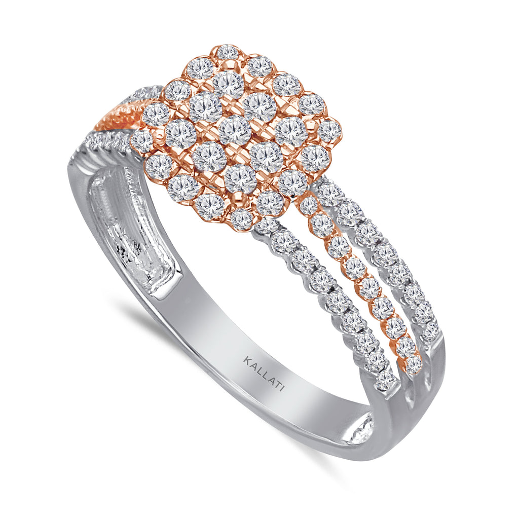 Kallati Eternal Cushion Diamond Cluster Engagement Ring in 14K Two Ton ...