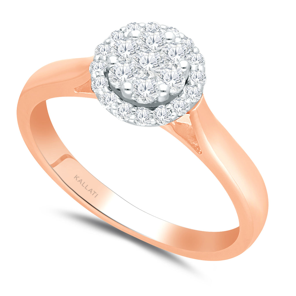 Kallati Eternal Round Halo Diamond Engagement Ring in 14K Rose Gold ...