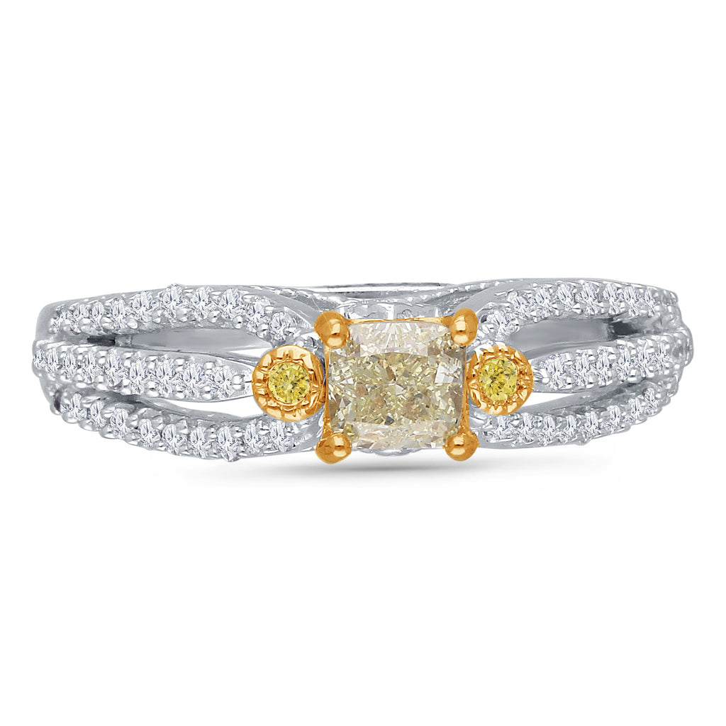 Kallati Eternal Yellow and White Diamond Engagement Ring in 14K White ...