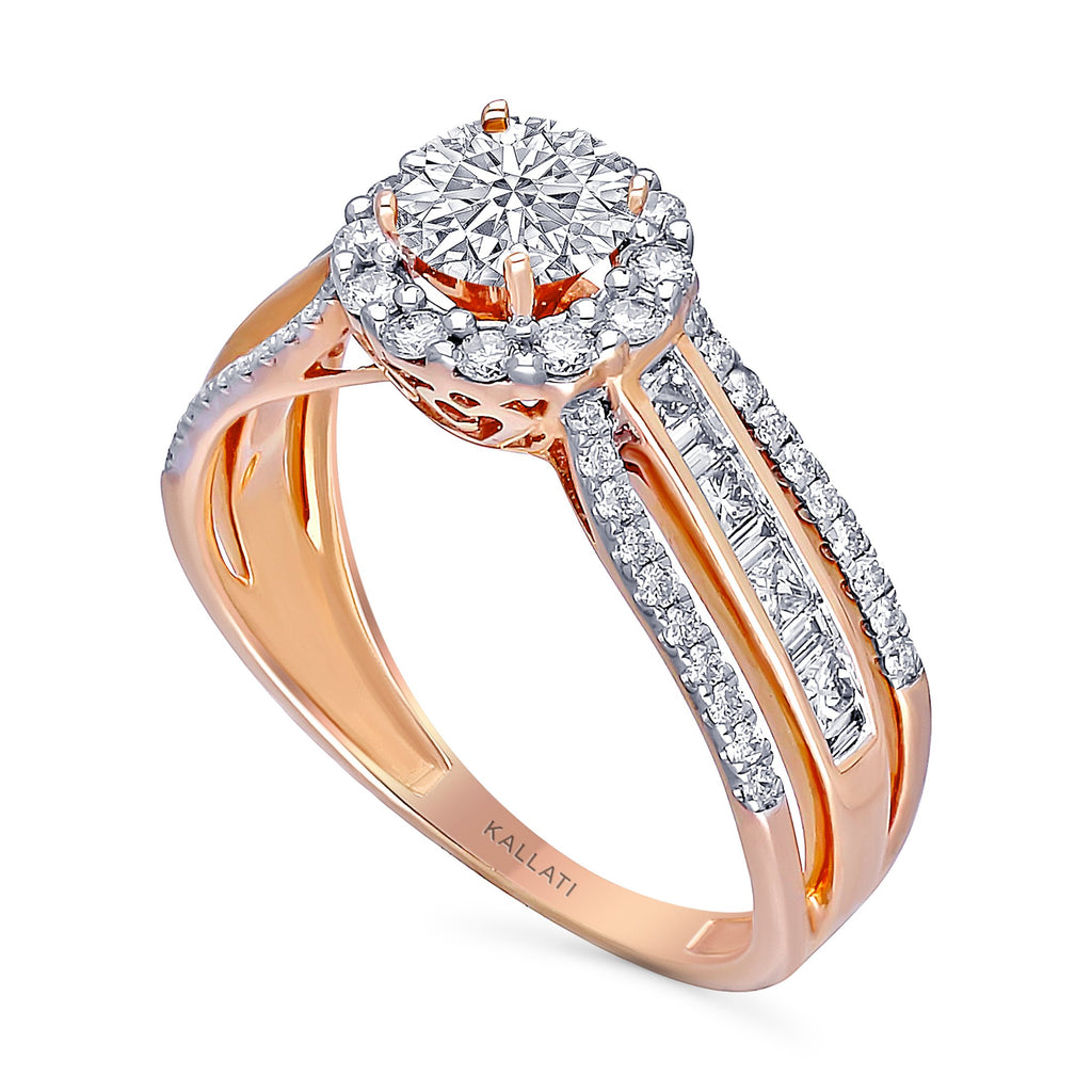 Kallati Legendary Split Shank Round Halo Diamond Engagement Ring in 14 ...